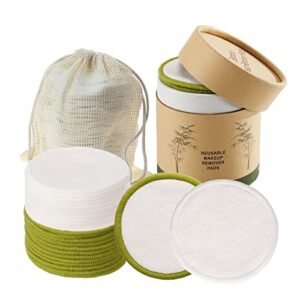 bounippy reusable makeup remover pads -20 pack 100% organic reusable cotton rounds- - washable eco-friendly bamboo velour pads for all skin types, with cotton laundry bag and round box for storage