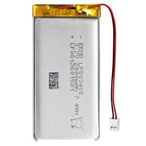 eemb lithium polymer battery 3.7v 2000mah 803465 lipo rechargeable battery pack with wire jst connector for speaker and wireless device- confirm device & connector polarity before purchase