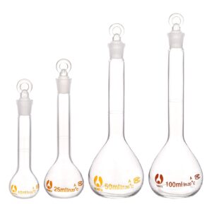 olycraft 4pcs volumetric flask 10ml/25ml/50ml/100ml volumetric flask set with glass cap durability & chemical resistance glass bottle for laboratory project