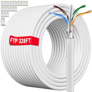 cat 6 outdoor ethernet cable bulk 328ft/100m (20 rj45), shielded cat 6 ethernet cable direct burial, heavy duty 23awg, waterproof, uv resistant, internet cable, cat6 300+ft for router gaming, cca