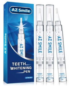 az smile teeth whitening pen (3 pens), 30+ treatments for teeth whitening no sensitive teeth whitening gel travel-friendly teeth whitener, helps to remove stains from soft drink, smoking, coffee, wine