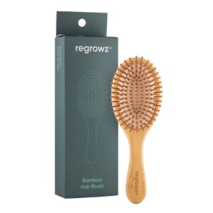 regrowz bamboo paddle hair brush for women & men - natural wooden brush to detangle hair & reduce hair breakage - scalp massage, perfect hair care tool