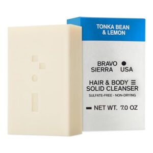 bravo sierra body & hair all-in-one soap bar - tonka bean & lemon, 7 oz - coconut, shea butter and oat flour for soft skin and healthy hair