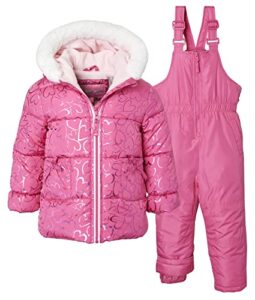 wippette baby girls' snowsuit - 2 piece insulated ski jacket and snow bib (size: 12m-6x), size 4t, rose