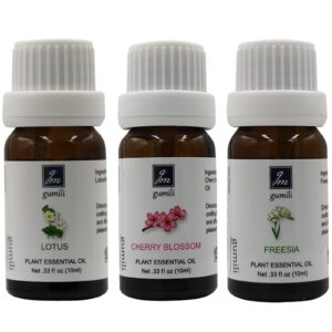 gm gumili fragrance oils lotus cherry blossom freesia for diffusers aromatherapy, humidifiers, candles soap making, laundry, fragrance diy and more,pure natural - 3x10ml