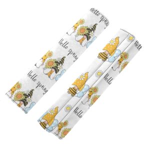 bee gnomes with spring summer sunflowers daisy flowers on white 1 piece universal car seat belt pads cover, adjustable vehicle back shoulder strap cover, car seat belt cushions for adults kids