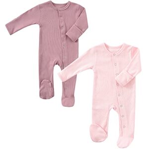 kisbini baby footed pajamas with mitten cuffs unisex cotton snap-up romper jumpsuit sleep and play 0-12 months footies