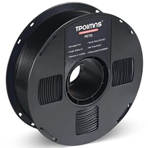 tpoimns petg filament 1.75mm, 3d printer filament, 1kg roll spool(2.2lbs), dimensional accuracy +/- 0.02 mm, compatible with most fdm 3d printers, black