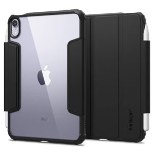 spigen ultra hybrid pro designed for 8.3 inch ipad mini 7 case a17 pro (2024), ipad mini 7th/6th generation case (2024/2021) w/clear transparent back and pencil holder - black