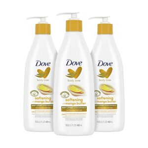 dove body love softening body lotion with mango & almond pack of 3 for touchably soft skin butters lotion for dry skin with restoring ceramide serum 13.5 oz