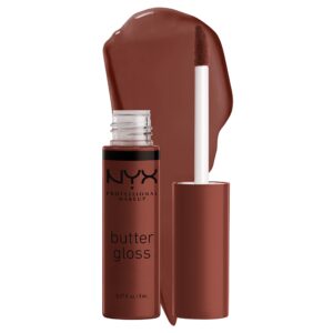 nyx professional makeup butter gloss brown sugar, non-sticky lip gloss - brownie drip (deep brown)