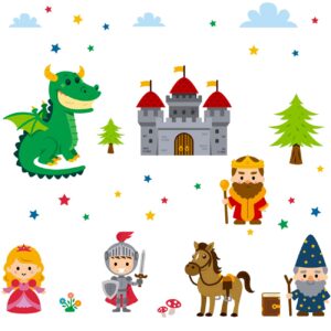 maydahui princess knight wall stickers castle king cartoon dragon wall decal (22 x24 inch) for kids room nursery living room