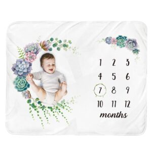 baby monthly milestone blanket boy girl - succulent plant newborn month blanket unisex gender neutral personalized shower gift boho nursery decor photography background prop with marker 51''x40''