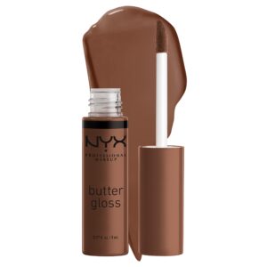 nyx professional makeup butter gloss brown sugar, non-sticky lip gloss - fudge me (warm brown)