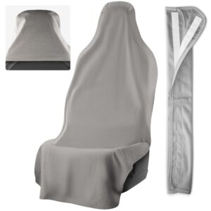 waterproof seatshield ultrasport front seat cover and seatbelt cover - gray car seat towel and 20in car seat belt cover for all vehicles - seat belt cushion for women, men, kids from sweat, food, dirt