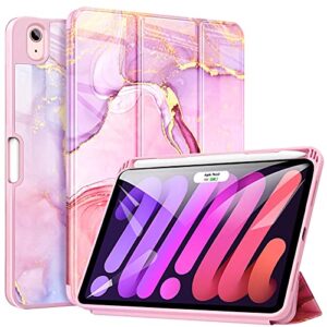 ztotopcases for new ipad mini 6 case 2021, shockproof ipad mini 6th generation case with pencil holder, auto sleep/wake, premium protective smart cover for ipad mini 6th gen 8.3 inch, marble pink