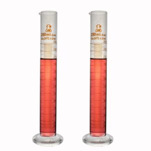 tn lab graduated measuring cylinder 250ml borosilicate glass with glass base 2-pack