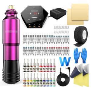 wormhole rotary tattoo machine kit - 40 cartridges, 20 inks, power supply - complete professional tattoo pen set for beginners and artists