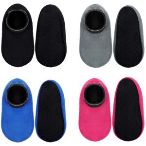 satinior 4 pairs kids non-slip slipper socks coral velvet warm ankle socks for toddlers and kids(3-5 years old,black, gray, rose red, royal blue)