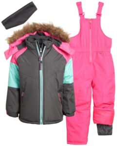 pink platinum girls' snowsuit - water resistant winter jacket and ski bib overalls (2t-16), size 4t, solid charcoal