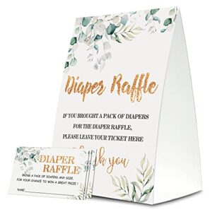 yuansail diaper raffle tickets for baby shower, plant themed cards, party favors for baby showers game cards,1 sign & 50 cards per pack – (bb005-niaobu)