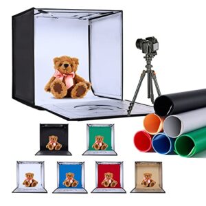 zkeezm light box photography 16"x16" with 160led lights and 6 color backdrops, photo box with lights | foldable photo studio with adjustable brightness, 3000-6500k bi-color portable light box shooting