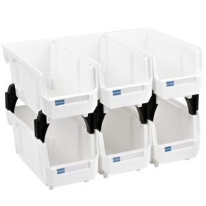 aercana white plastic stackable storage bins parts storage organizer garage storage bins for long parts(white, l10.6 inch*w5.5 inch*h5 inch)