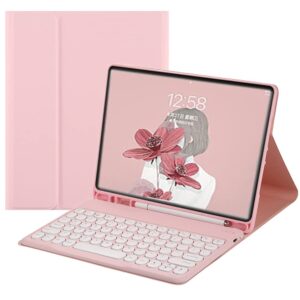 henghui keyboard case for galaxy tab s6 lite 10.4 inch keyboard case cute round key color keyboard wireless detachable bt keyboard cover with s pen holder (pink)