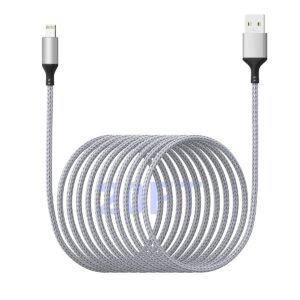 iphone charger 20ft/6m [apple mfi certified] lightning cable extra long iphone charging cord nylon braided fast apple charger cable 2.4a for iphone 12 11 pro x xs max xr/8 plus/7 plus/6/6s plus-silver