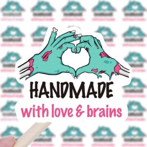 200 pcs handmade with love brains stickers,funny small business envelopes stickers for business packages/handmade goods/bags,halloween theme small shop business stickers for envelopes seals