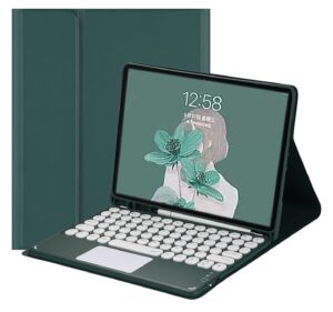 henghui touch keyboard case for galaxy tab s6 lite 10.4 inch 2024/2022/2020 keyboard case with touchpad detachable keyboard cute round key color keyboard cover (darkgreen)