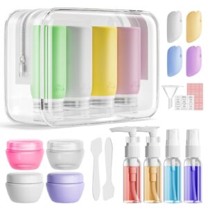 muslish 21 pack leak proof silicone travel bottles set, tsa approved containers for toiletries, travel size accessories and shampoo conditioner bottles with toiletry bag (bpa free)