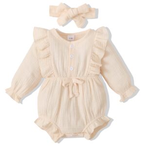 renotemy infant baby girls romper fall winter jumpsuit girl long sleeve rompers baby girl clothes 0-3 months beige