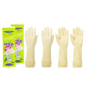 mamison quality non-slip reusable rubber gloves. kitchen & cleaning house hold (white medium (2 pairs))