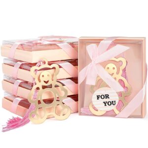 50 pieces baby shower favors for guests metal bookmarks guest gifts for baby shower birthday bridal shower party gifts carnival reward little bear decorations souvenirs with individual package (pink)