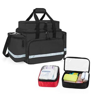 damero first aid medical bag, medical trauma bag empty with 2 removable pouches and dividers, ideal for emt, ems, paramedics, black