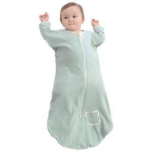 zigjoy baby transition swaddle, 100% cotton wearable blanket with half-length sleeves and mitten cuffs sleep sack sefl-soothing arms up swaddle, 3-6months