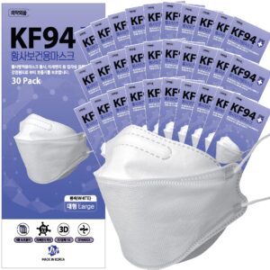 int 【 30 pack white mask, kf94 certified face mask, soft elastic ear loop, made in korea