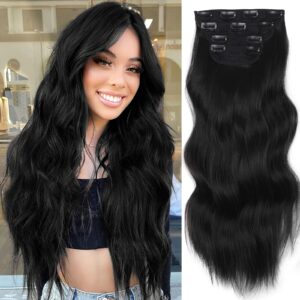 vigorous black hair extension for women natural synthetic clip in hair extensions 4pcs thick hairpieces double weft