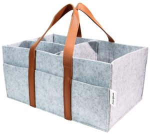 sanyeth minimalist grey felt diaper caddy - organizer basket for car, nursery & travel - 3 compartment, portable, neutral gift for baby boy or girl