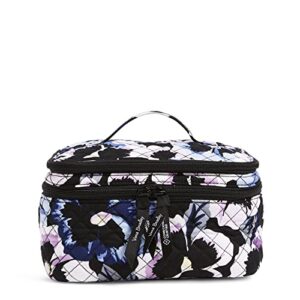 vera bradley women's cotton brush up cosmetic makeup organizer case, plum pansies - recycled cotton, one size