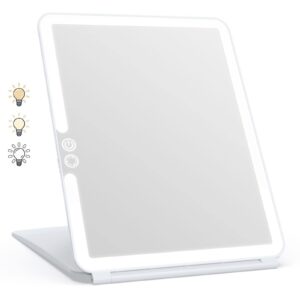 weily portable travel mirror makeup mirror with 72 led lights, touch screen three colors dimmable,ultra thin, 2000 mah usb rechargeable foldable cosmetic mirror(white)