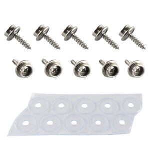 ez-xtend stainless steel screws marine grade 5/8" #8 boat cover snaps. premium snap button kit includes 10 pcs of screw in snap fasteners, 10 flexible clear pvc vinyl backing washers fastener hardware