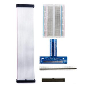 treedix pi gpio breakout expansion kit for raspberry pi 4b 3b+ 3b 2b b+, t-type gpio expansion adapter board + 400 tie points solderless breadboard + 20cm 40pin gpio flat ribbon cable + pin header