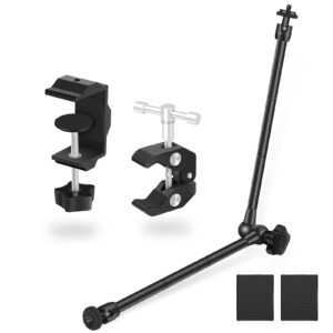 toolour magic arm camera mounts clamps w/ 1/4" and 3/8" thread, 19.7” adjustable friction power articulating arm with 2.6" super clamp for lcd monitor/led light/camera video rig/smartphone