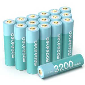 deleepow rechargeable aa batteries nimh 3200mah 1.2v double a batteries with gold plated pole 1200 cycles pack of 16