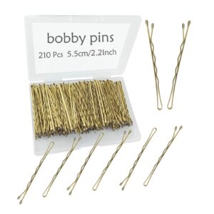 210 pcs 2.2inch blonde bobby pins for women girls, super grip gold hair clips with box, yingfeng reusable non slip hair pins, suitable for all hair types