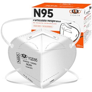 yq yichita n95 mask niosh approved 20-pack, particulate respirator n95 face masks universal fit - individually wrapped