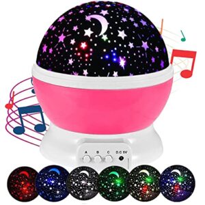 night light for kids room music night light projector baby star night light rotating color changing light with music sleep lamp star projector night light gift for girls boys bedroom nursery (pink)