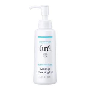 curel japanese skin care makeup cleansing oil for face, oil-based makeup remover for dry, sensitive skin, fragrance free facial cleansing oil, 5 oz